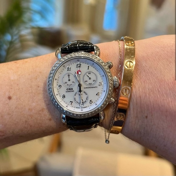 Michele | Jewelry | Michele Diamond Csx Watch With Black Patent Leather ...